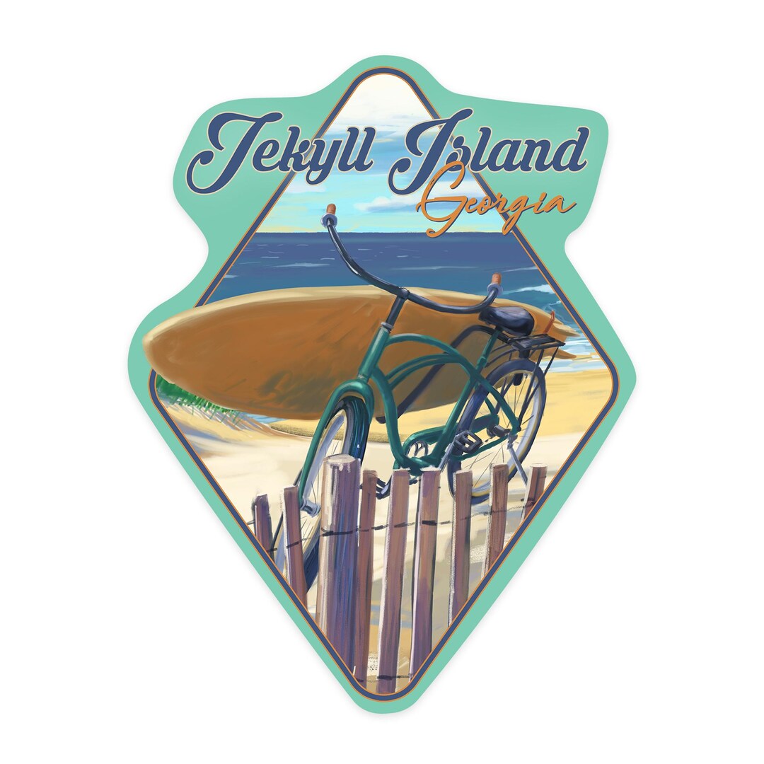 Sticker, Jekyll Island, Georgia, Beach Cruiser on Beach, Contour ...