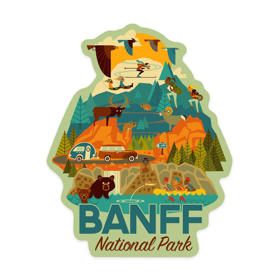 Sticker, Banff National Park, Geometric, Contour , Vinyl Die Cut ...