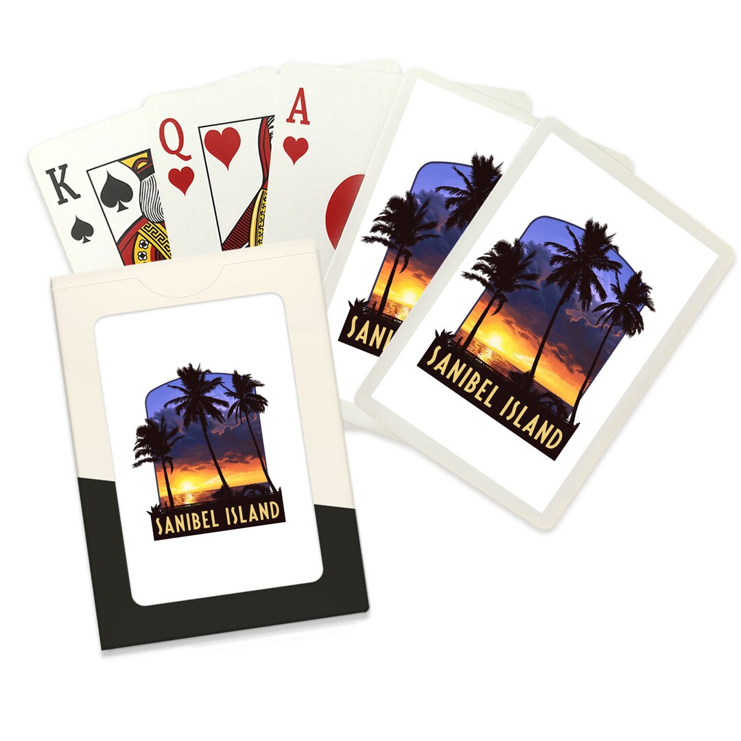 Playing Cards, Sanibel Island, Florida, Palm and Sunset, Contour, 52 ...
