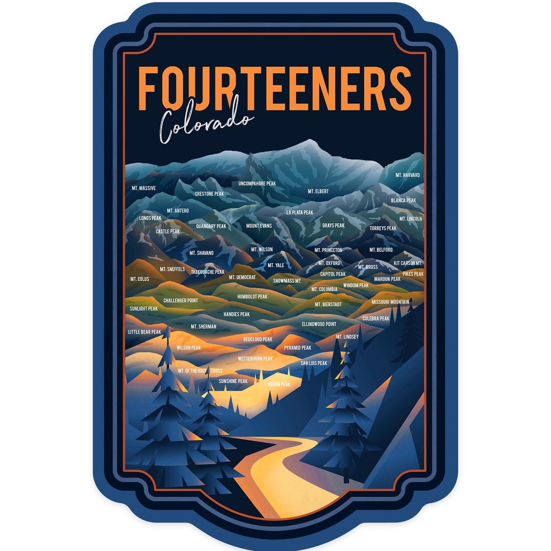 Sticker, Colorado, Fourteeners, Mountain Range and Names, , Vinyl Die ...