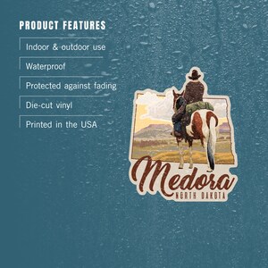 Sticker, Medora, North Dakota, Cowboy on Ridge, Contour, Lantern Press ...