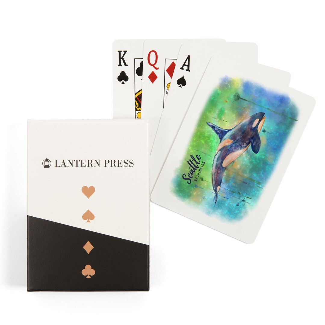 Playing Cards, Seattle, Washington, Orca, Watercolor, 52 Card Deck With ...