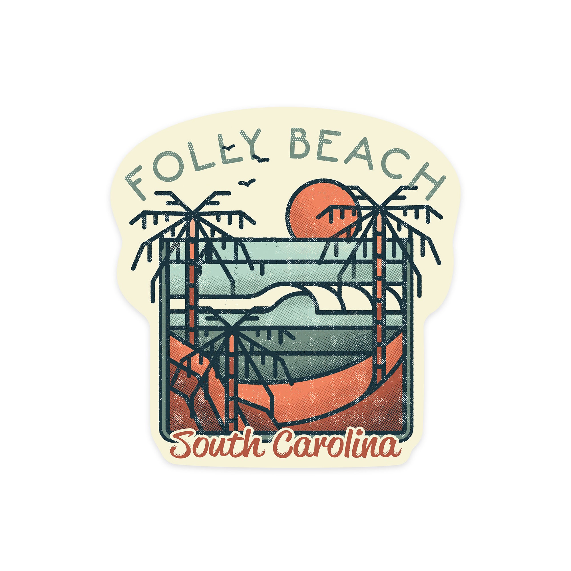 Sticker Folly Beach South Carolina Palm Trees & Beach | Etsy
