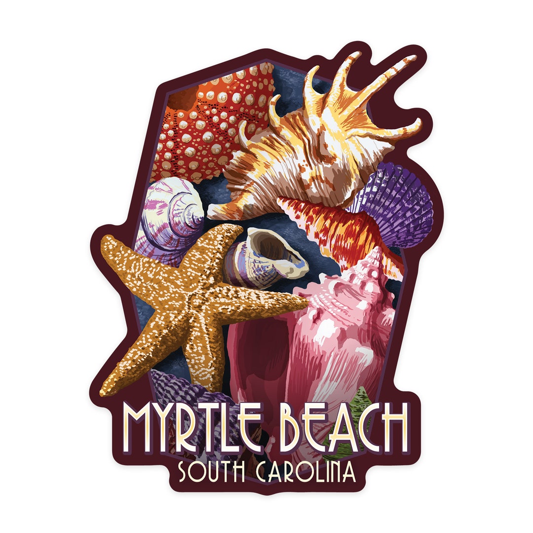 Sticker, Myrtle Beach, South Carolina, Shells Montage, Contour, Lantern ...