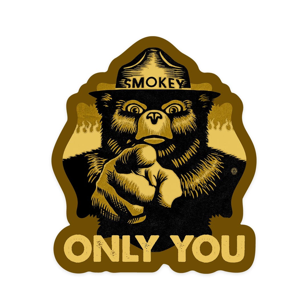 Sticker, Smokey Bear, Only You, Halftone Yellow, , Vinyl Die Cut ...