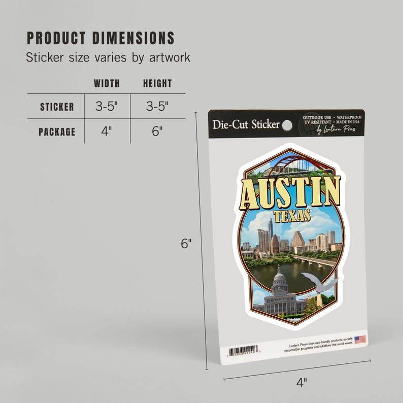 Sticker, Austin, Texas, Montage Scenes, , Vinyl Die Cut, Waterproof ...