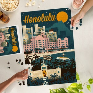 Puzzle, Honolulu, Hawaii, Retro Skyline, 1000 Pieces, Unique Jigsaw ...