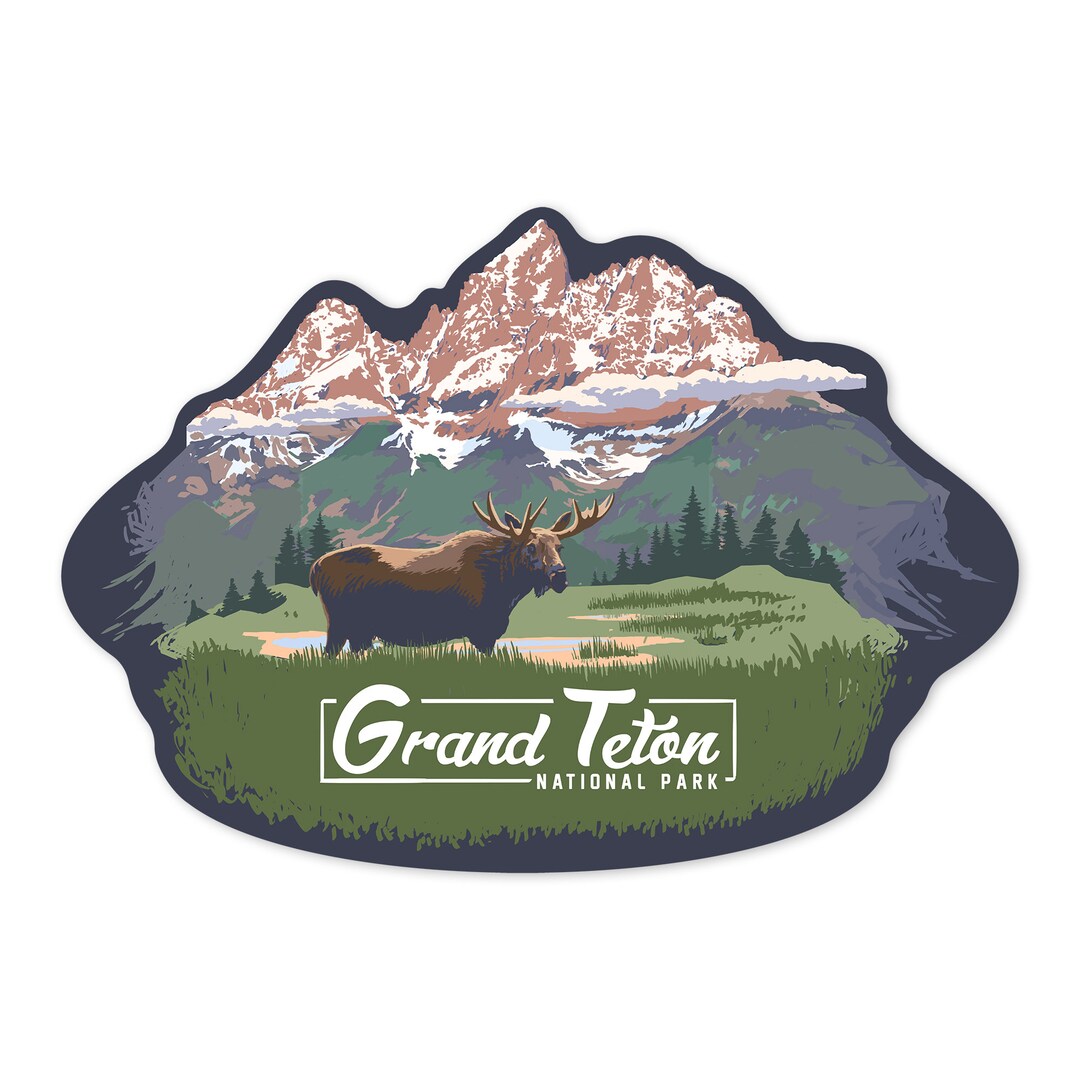 Sticker, Grand Teton National Park, Wyoming, Moose & Mountains, Contour ...