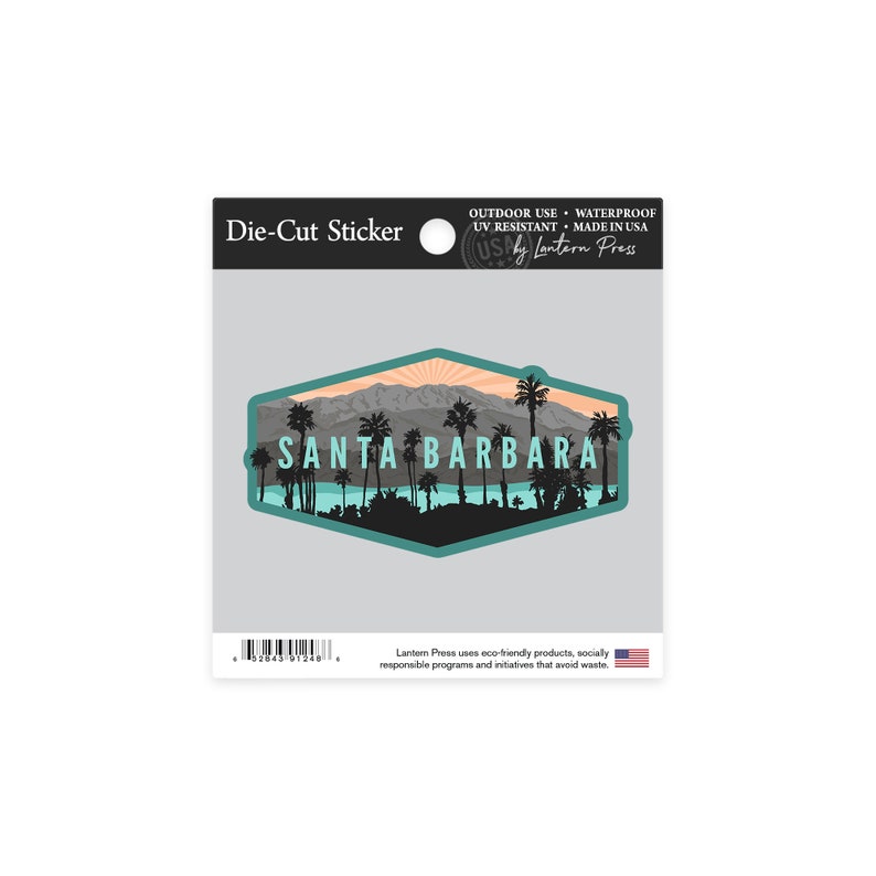 Sticker Santa Barbara California Palm Trees & Mountains | Etsy