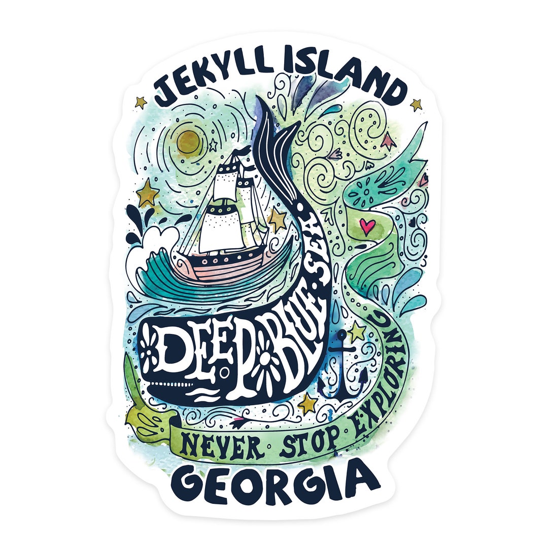 Sticker Jekyll Island Georgia Watercolor Whale Deep Blue - Etsy