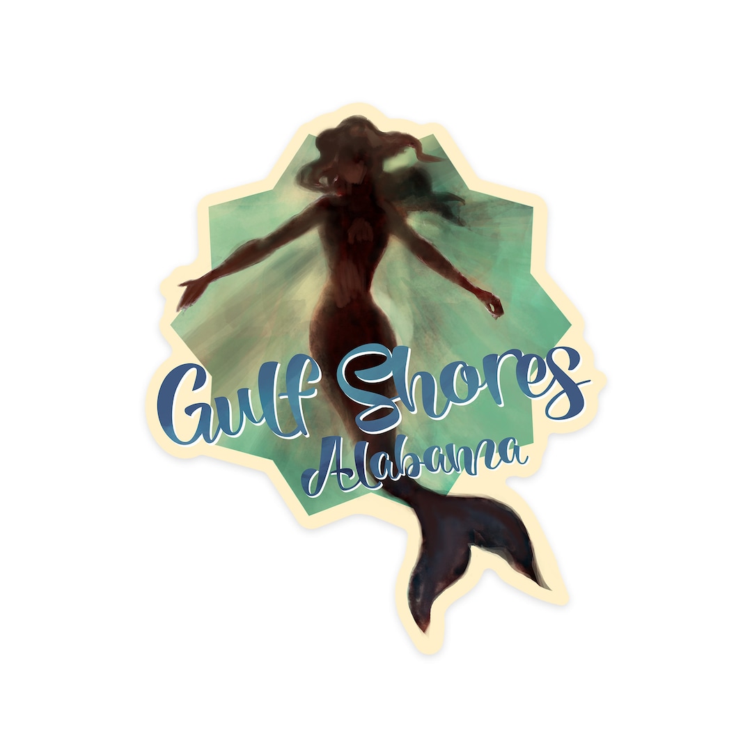 Sticker, Gulf Shores, Alabama, Mermaid Underwater, Contour , Vinyl Die ...