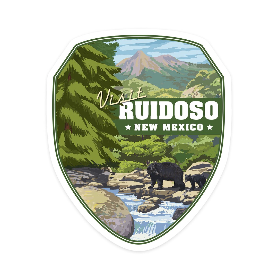 Sticker, Ruidoso, New Mexico, Black Bears & Stream, Contour, Lantern ...