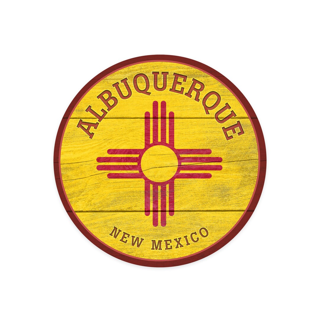 Sticker, Albuquerque, New Mexico, State Flag, Rustic Painting, Contour ...