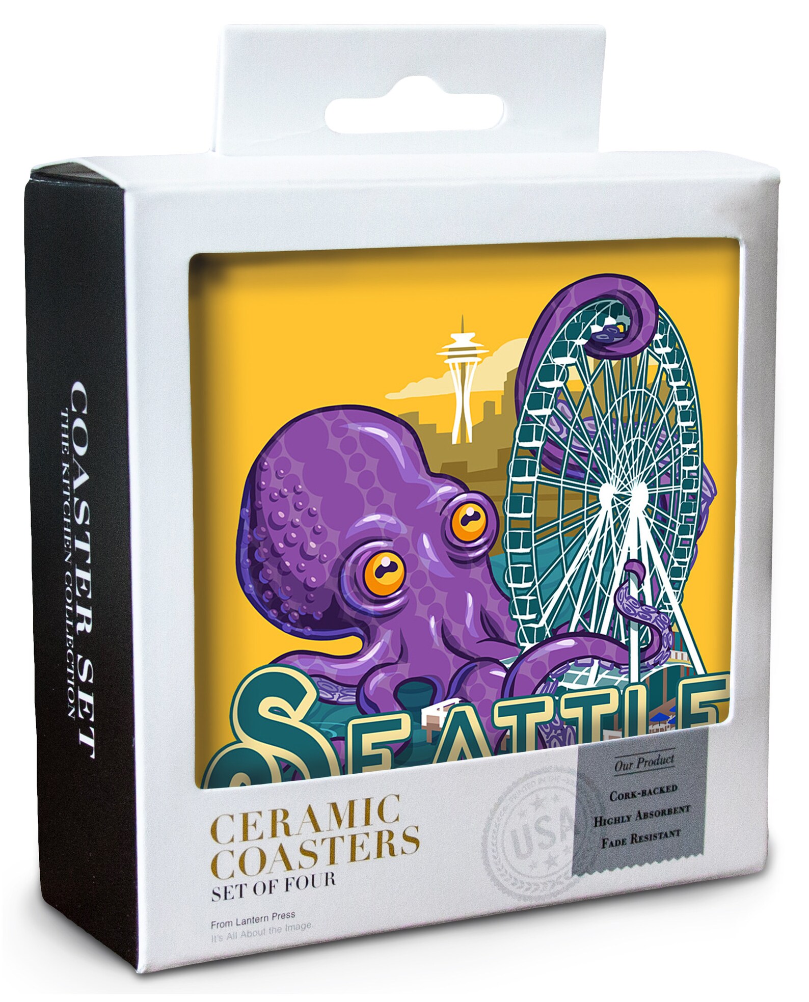 Coaster Set Seattle Washington Giant Octopus Contour - Etsy