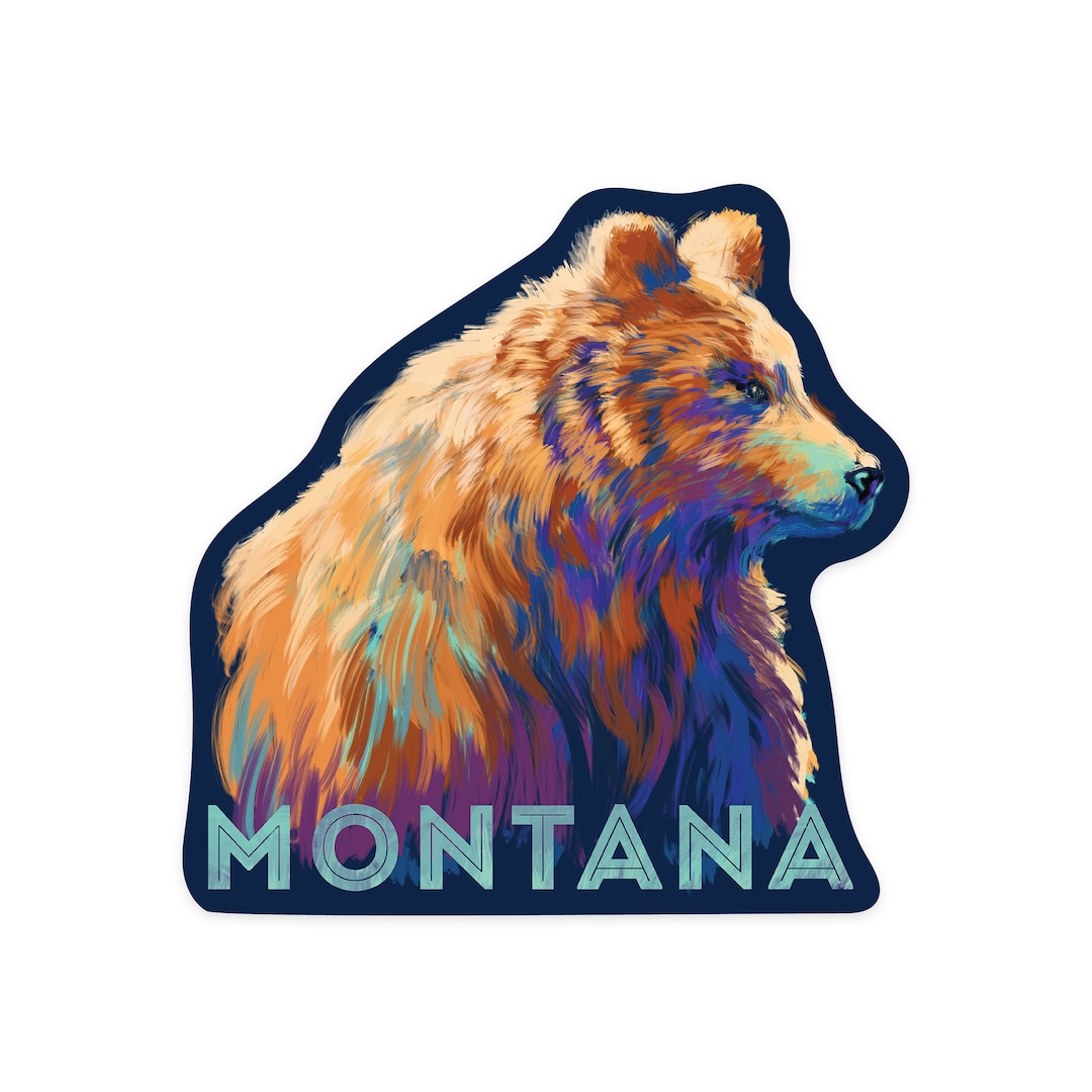 Sticker, Montana, Grizzly Bear, Vivid Watercolor, Contour , Vinyl Die ...