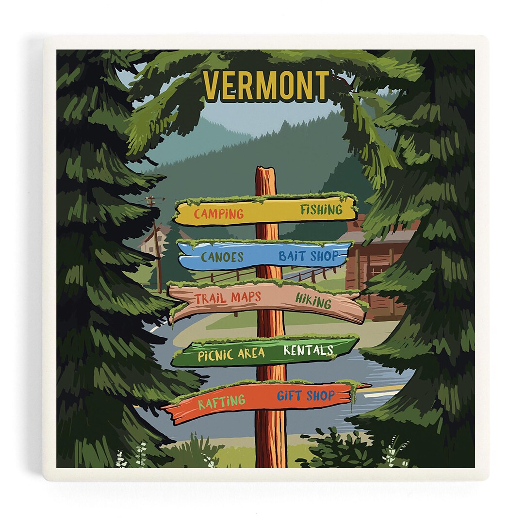 Coasters, Vermont, Signpost, Forest and Camp, Cork Back, Absorbent ...