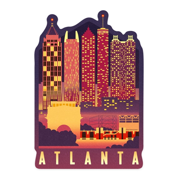 Sticker Atlanta Georgia Neon Skyline Contour Lantern - Etsy