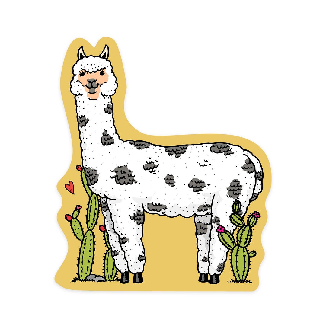 Sticker, Spotted Alpaca and Heart, Vector Doodle, Contour, Artwork ...