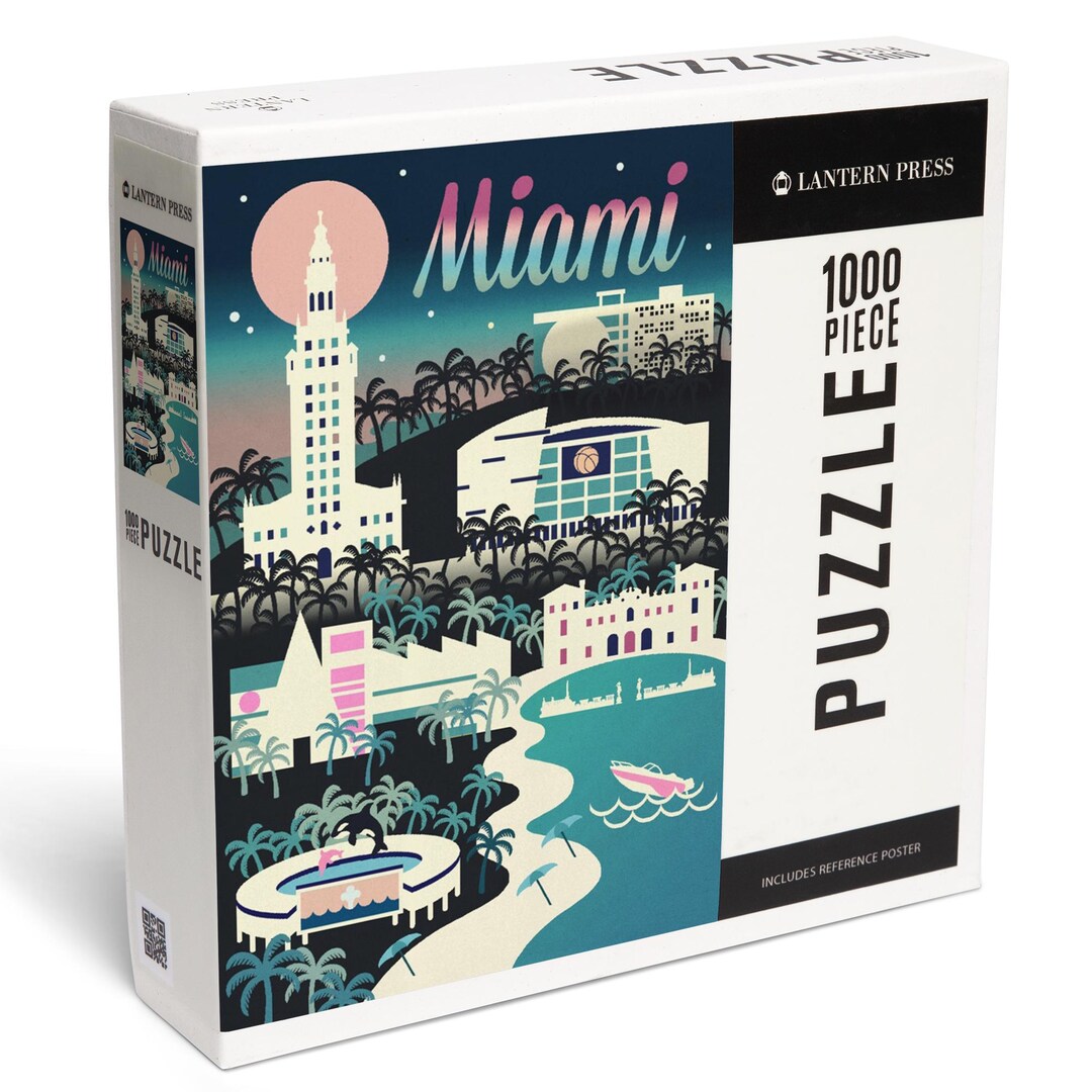 Puzzle, Miami, Florida, Retro Skyline Chromatic Series, 1000 Pieces ...