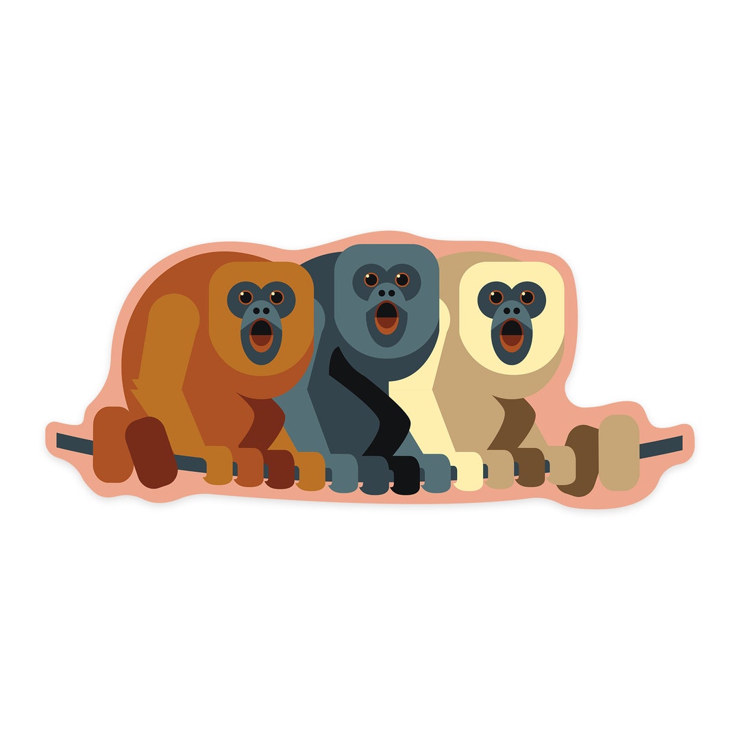 Sticker Howler Monkeys Geometric Contour Lantern Press - Etsy