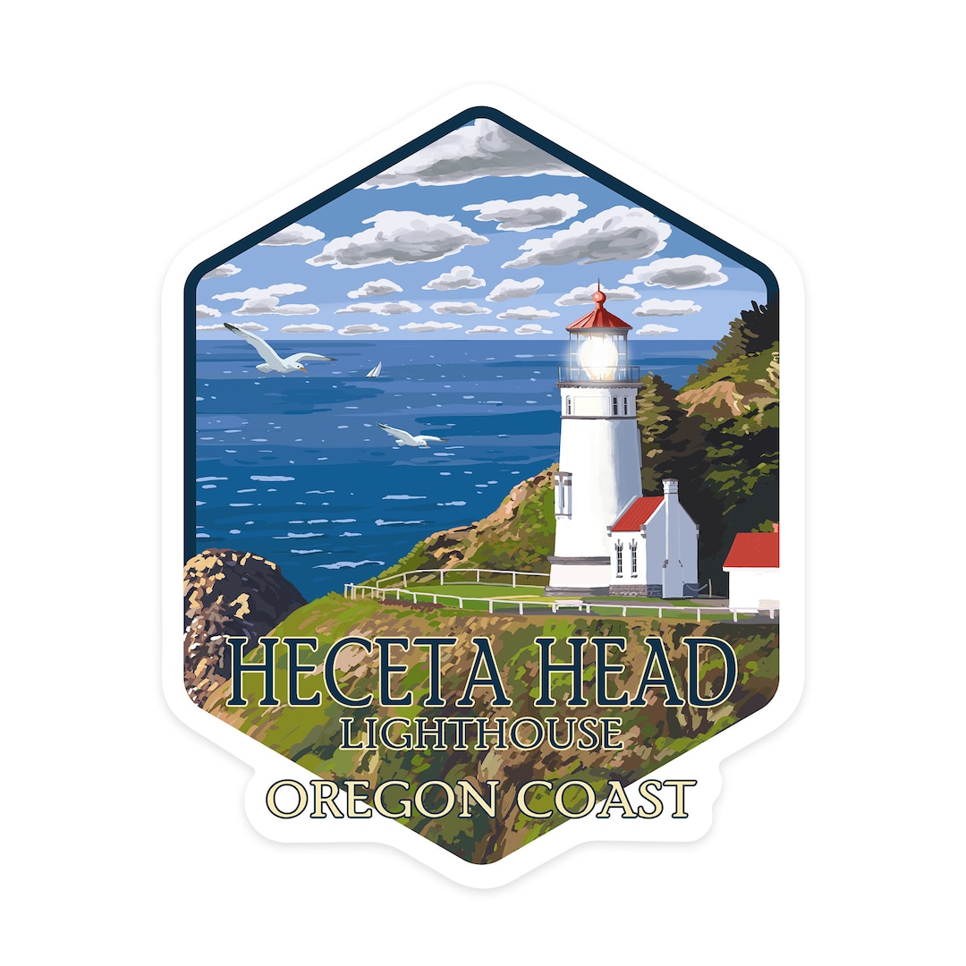 Sticker, Oregon Coast, Heceta Head Lighthouse, Contour , Vinyl Die Cut ...