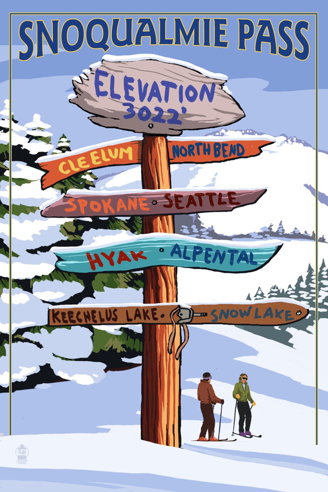 Snoqualmie Pass Washington Ski Signpost 4 Sizes Art | Etsy