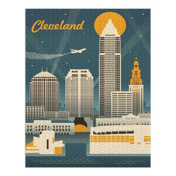 Puzzle Cleveland Ohio Retro Skyline 1000 Pieces Unique - Etsy