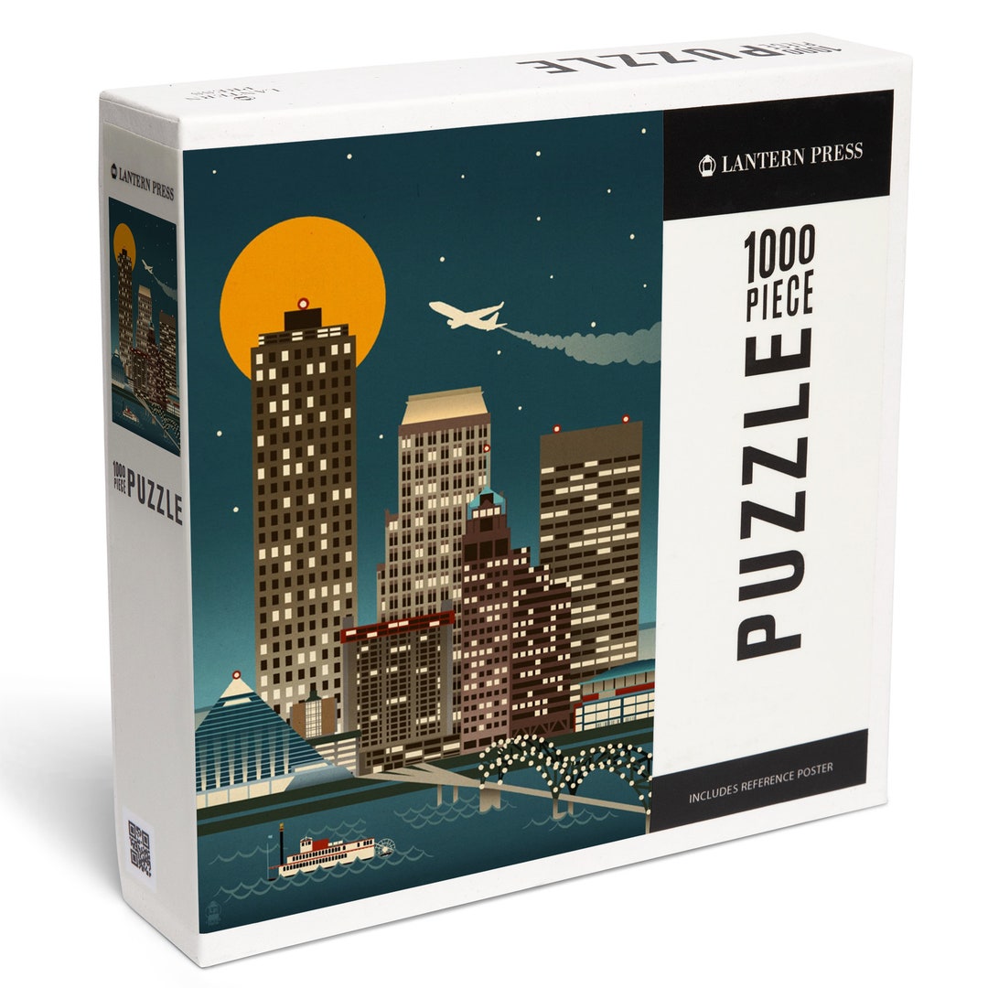 Puzzle, Memphis, Tennessee, Retro Skyline no Text, 1000 Pieces, Unique ...