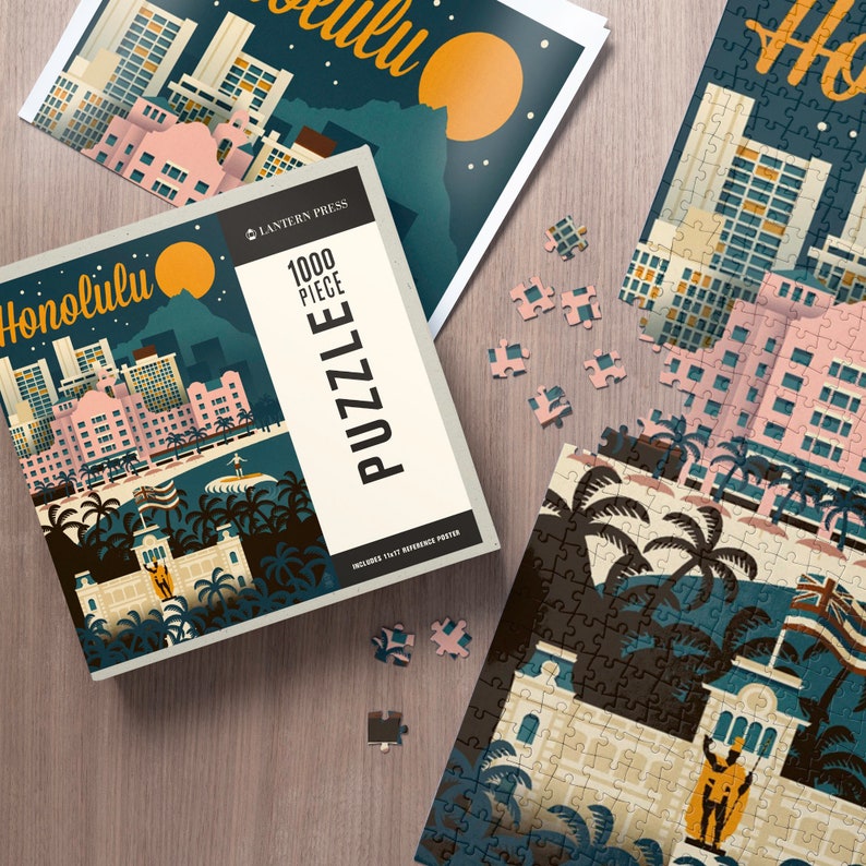 Puzzle Honolulu Hawaii Retro Skyline 1000 Pieces Unique - Etsy