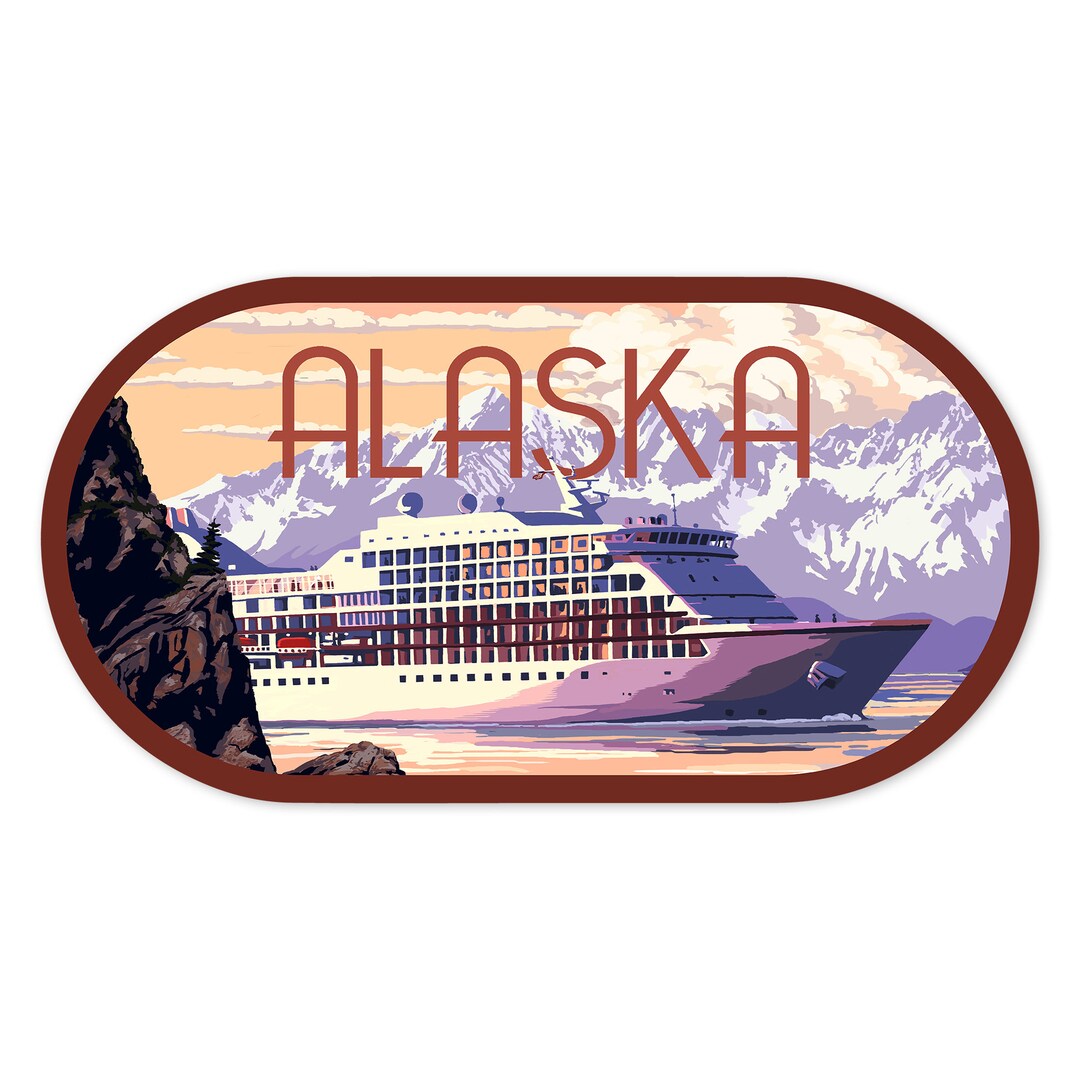 Sticker, Alaska, Cruise Ship and Sunset, Contour , Vinyl Die Cut ...