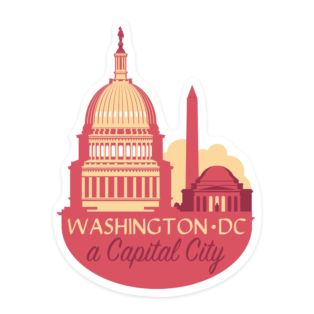Sticker, Washington DC, A Capital City, Contour, Lantern Press Artwork ...
