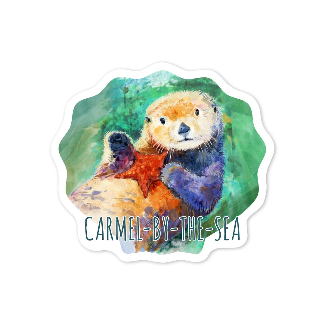 Sticker, Carmel-by-the-sea, California, Sea Otter, Watercolor, Contour ...
