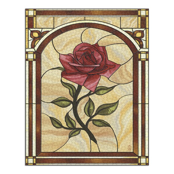 Puzzle Rose Stained Glass 1000 Pieces Unique Jigsaw - Etsy