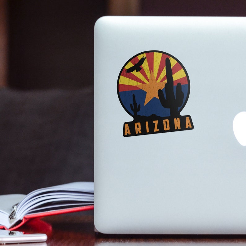Sticker Arizona Cactus and State Flag Badge Contour Vinyl - Etsy