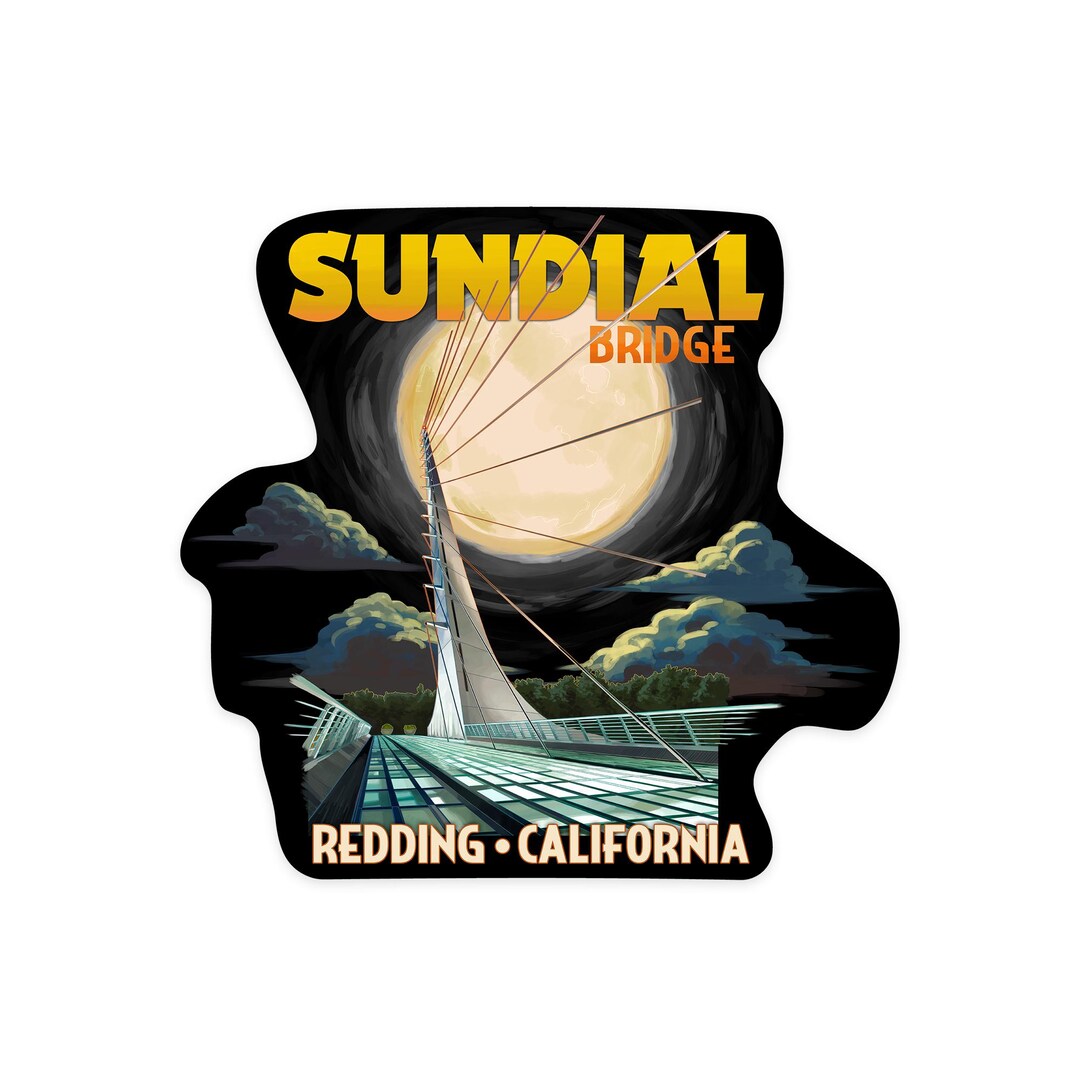 Sticker, Redding, California, Sundial Bridge and Moon, , Vinyl Die Cut ...