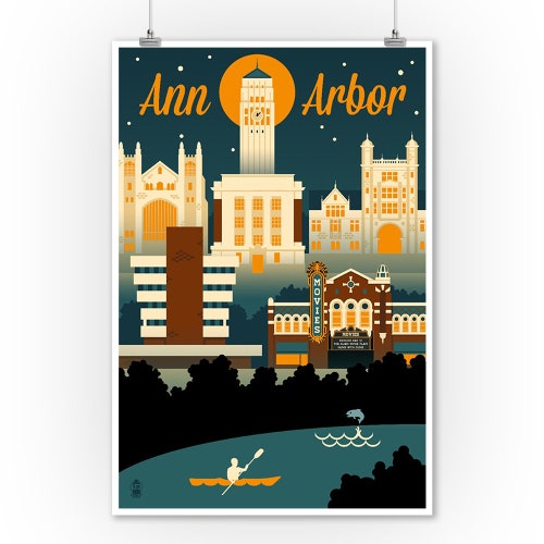Ann Arbor Skyline Michigan Cityscape Painting Art Print | Etsy