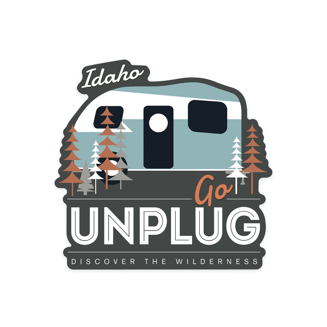 Sticker, Idaho, Go Unplug, Camper, Vector, Contour, Lantern Press ...
