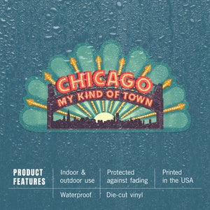 Sticker, Chicago, Illinois, Marquee, Contour, Lantern Press Artwork ...
