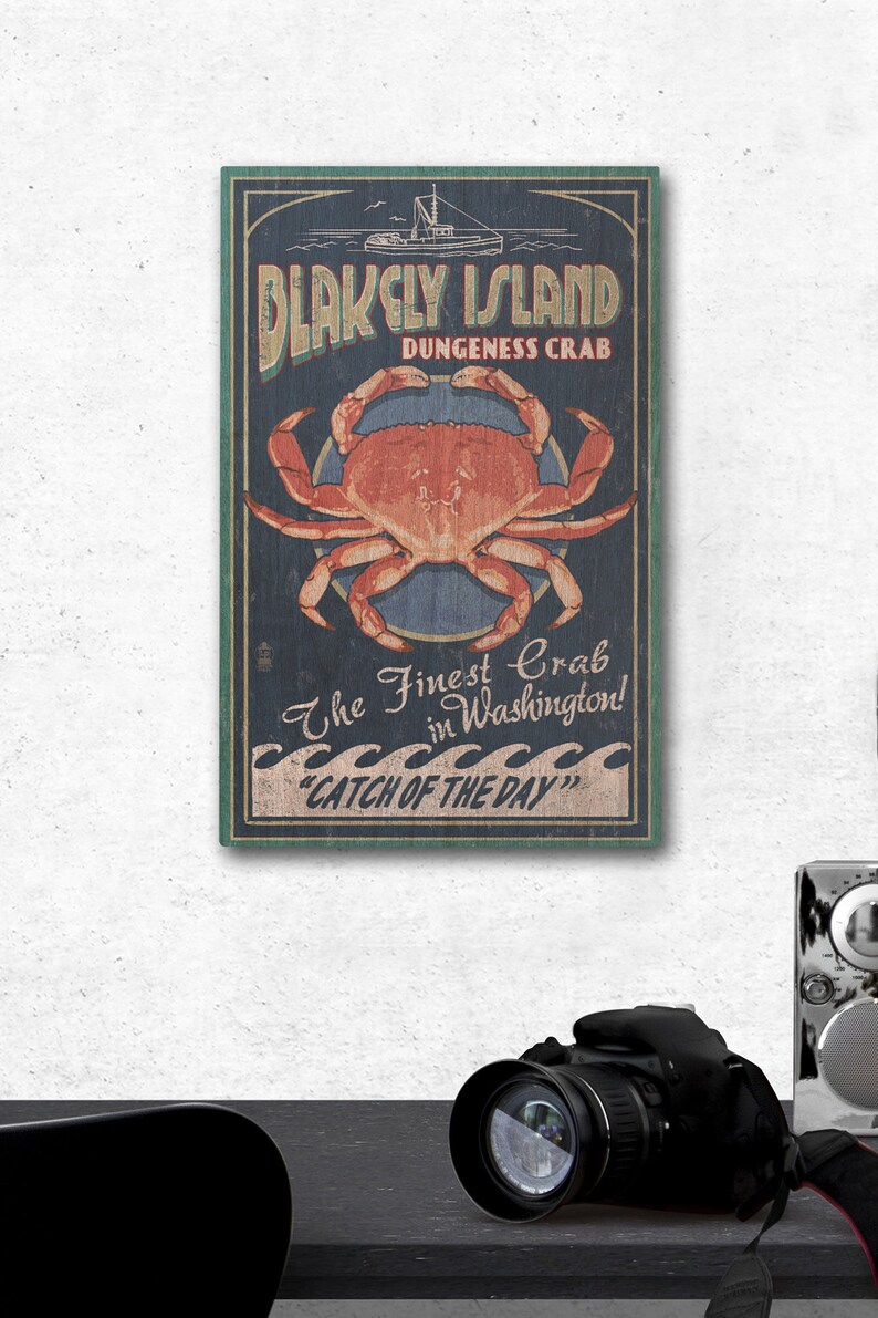 Birch Wood Blakely Island Vintage Crab Sign Lantern Press - Etsy