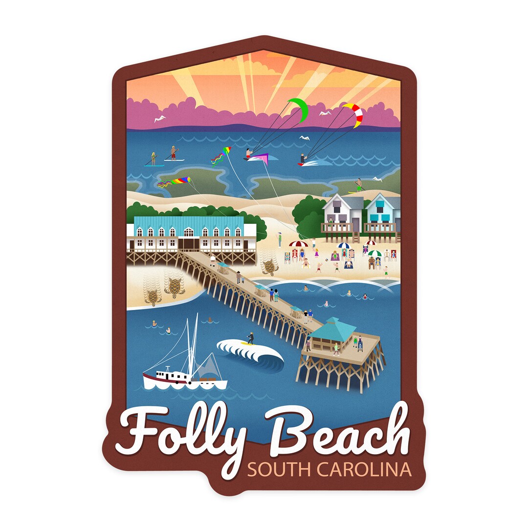 Sticker Folly Beach South Carolina Retro Style Contour - Etsy