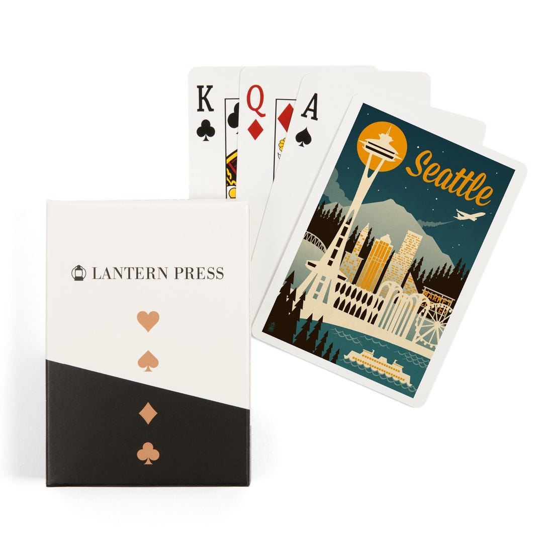 Playing Cards, Seattle, Washington, Retro Skyline, 52 Card Deck With ...