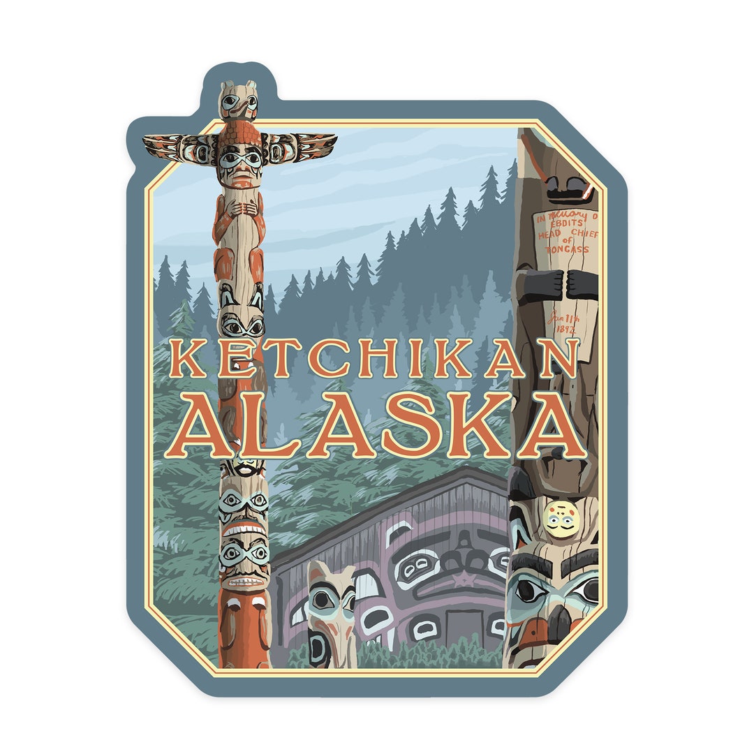 Sticker, Ketchikan, Alaska, Alaska Totem Poles, Contour , Vinyl Die Cut ...
