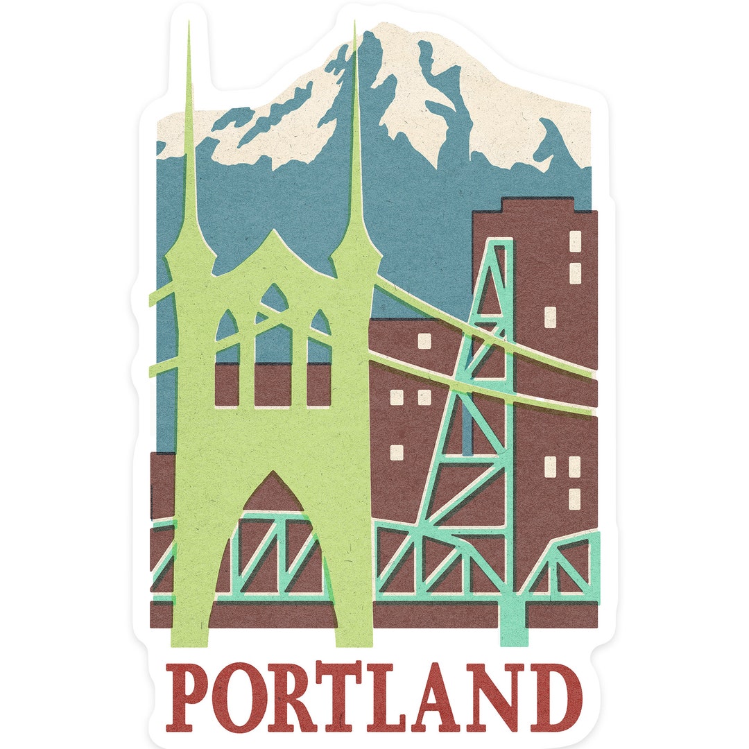 Sticker, Portland, Oregon, Woodblock, Contour, Lantern Press Artwork ...