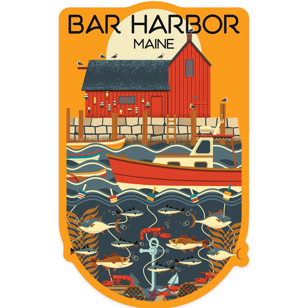 Sticker, Bar Harbor, Maine, Nautical Geo, , Vinyl Die Cut, Waterproof ...