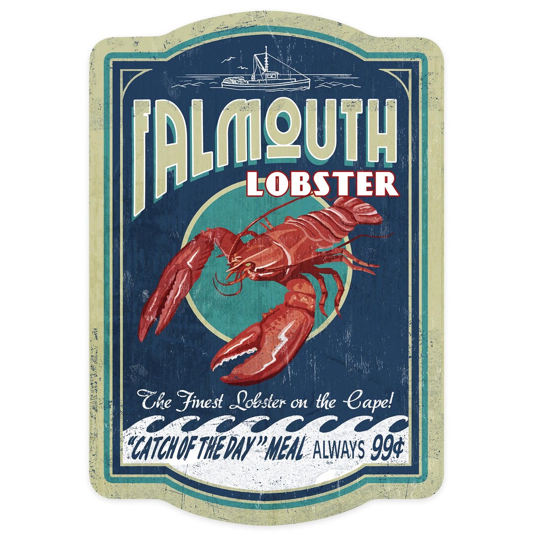 Sticker, Falmouth, Massachusetts, Cape Cod, Lobster Vintage Sign ...