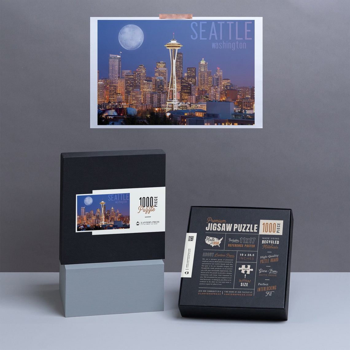 Puzzle Seattle Washington Skyline and Full Moon 1000 - Etsy