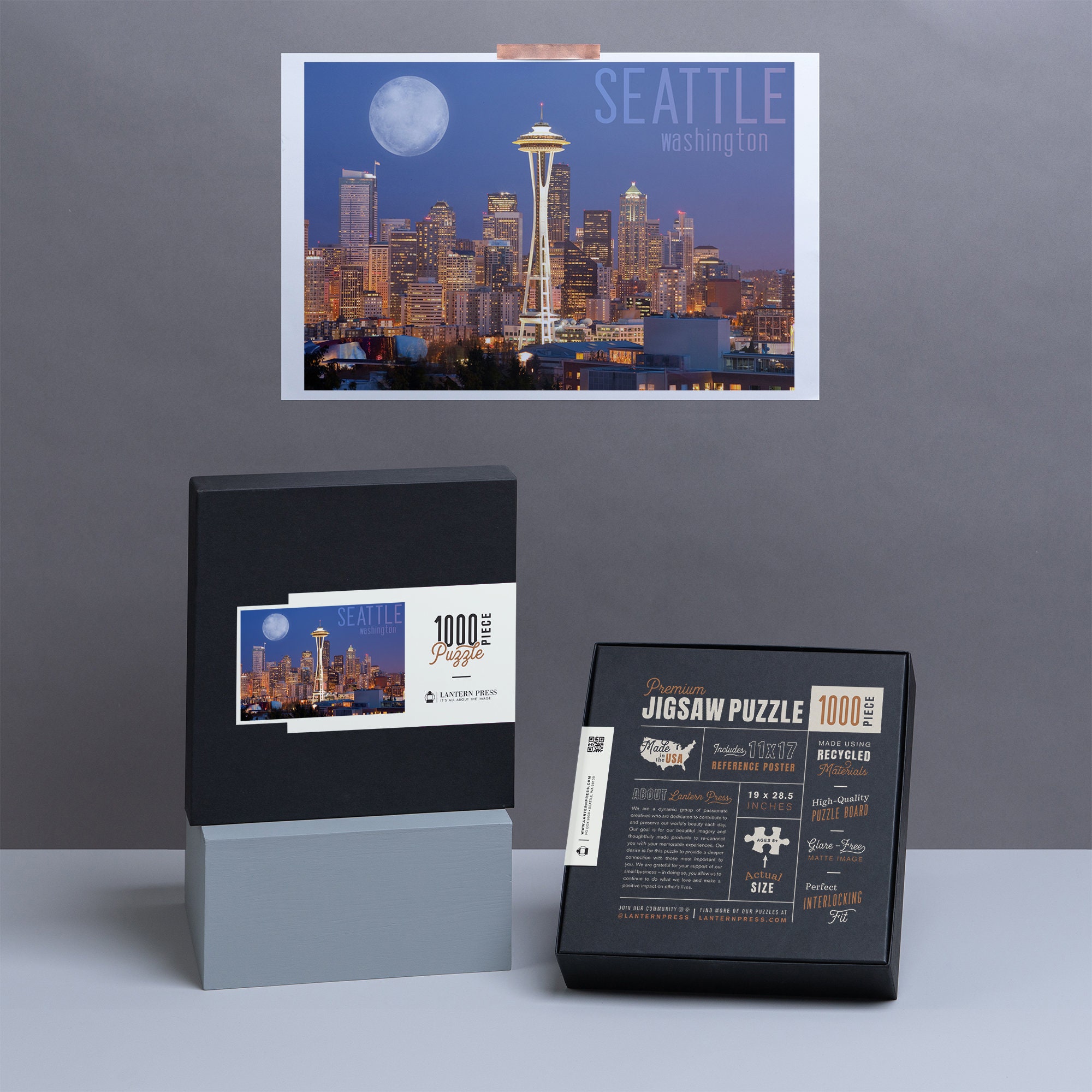 Puzzle Seattle Washington Skyline and Full Moon 1000 - Etsy