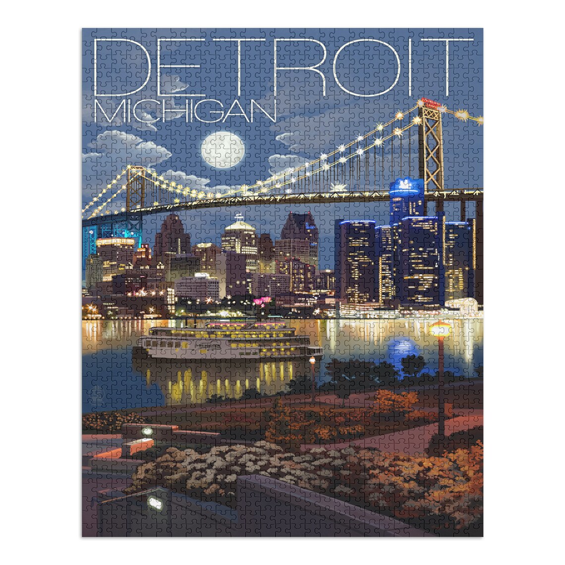 Puzzle Detroit Michigan Skyline at Night Lantern Press | Etsy