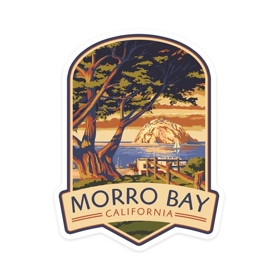 Sticker Morro Bay California Town View With Morro Rock | Etsy