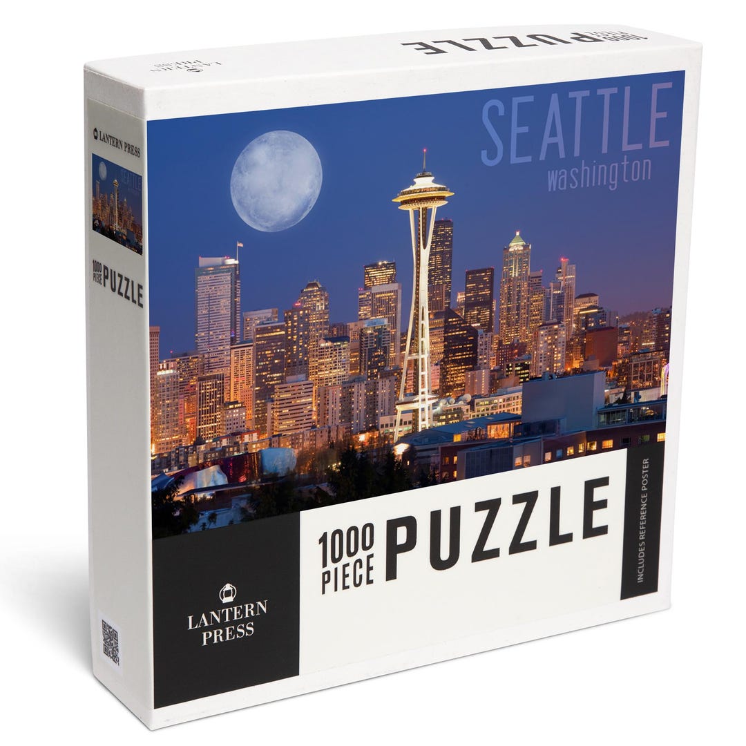 Puzzle, Seattle, Washington, Skyline and Full Moon, 1000 Pieces, Unique ...